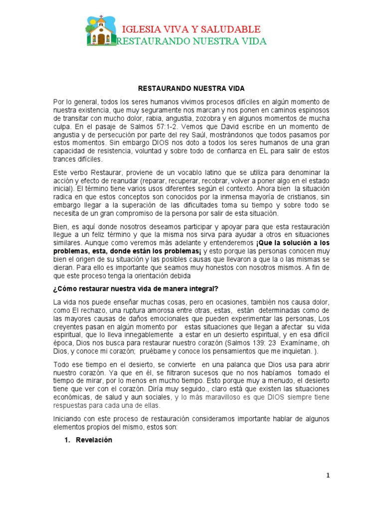 Restaurando Nuestra Vida 1 | PDF