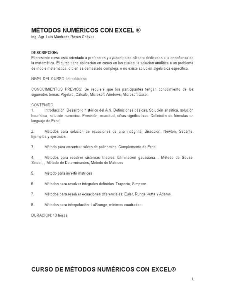 Metodos Numericos Con Excel | PDF
