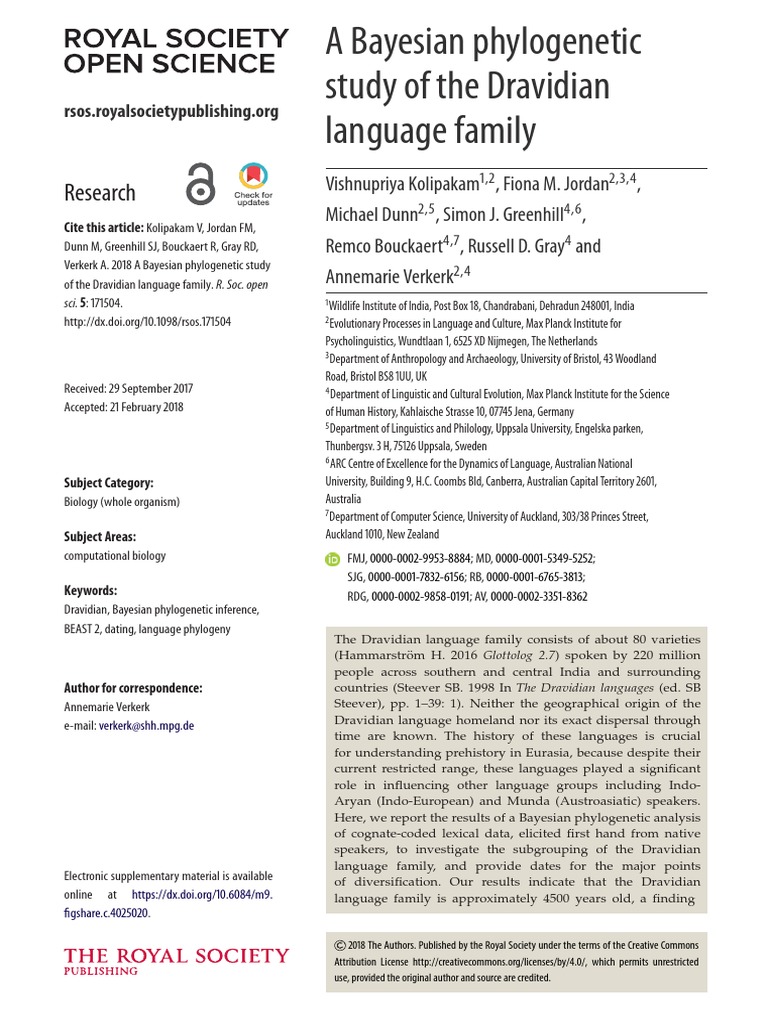 A Bayesian Phylogenetic Study of The Dravidian Language Family | PDF
