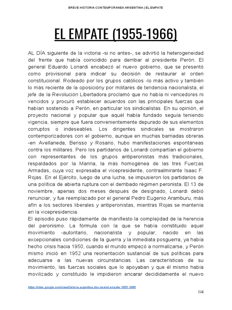 Historia Argentina: El Empate 1955-1966 | PDF | Teorías políticas ...