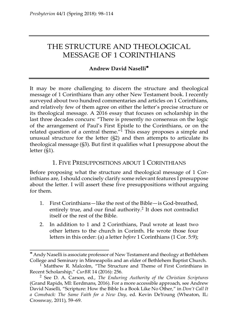 2018 - Structure and Message of 1 Corinthians | PDF
