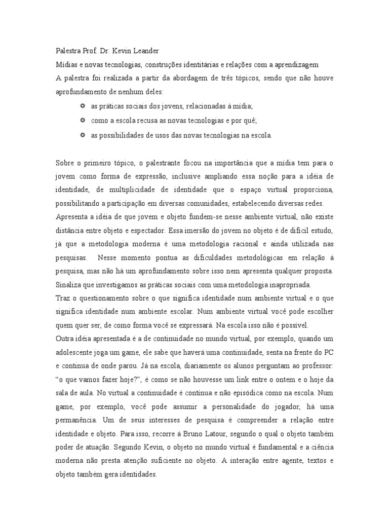 Identidade e Tecnologia na Educação | PDF | Escolas | Comunicação