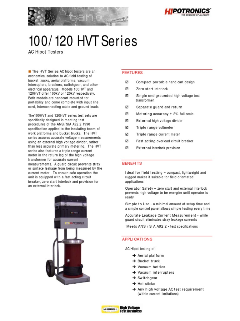 100/120 HVT Series: AC Hipot Testers | PDF | Mains Electricity | Voltage