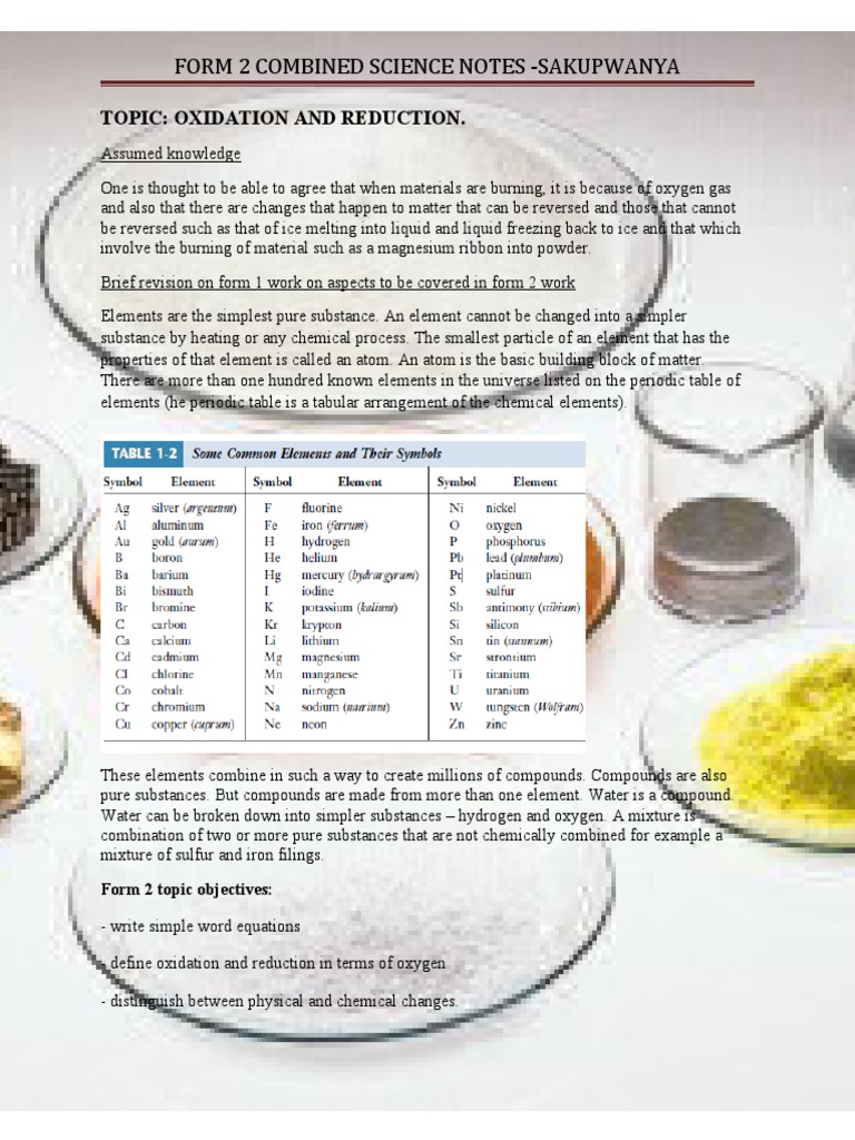Form 2 Notes on Oxidation and Reduction | PDF | Science & Mathematics