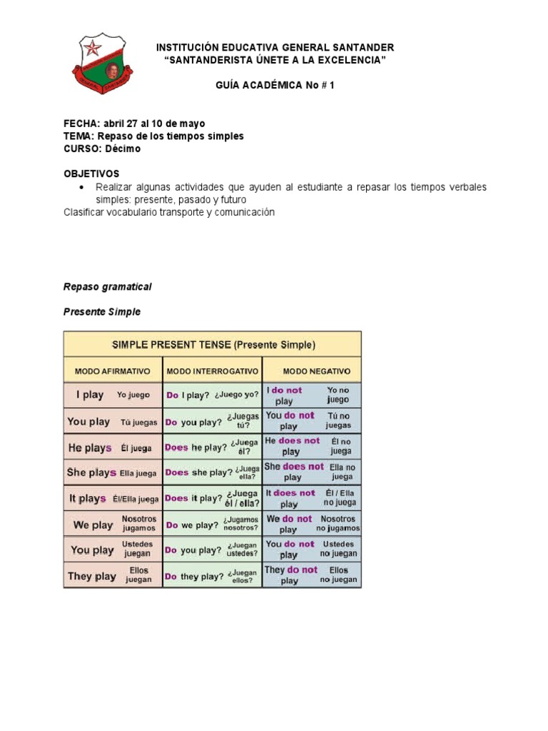 Actividades de Inglés para Décimo Grado | PDF