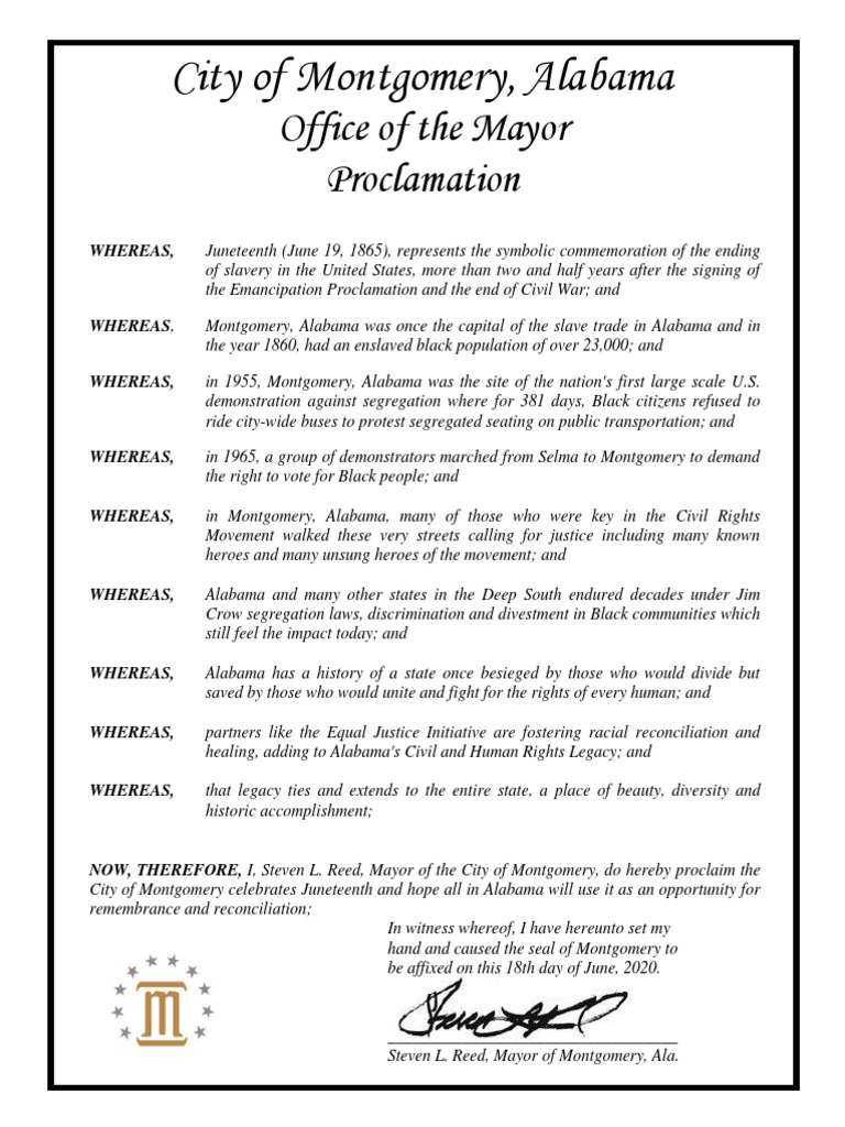 Mayor Steven Reed's Juneteenth Proclamation | PDF