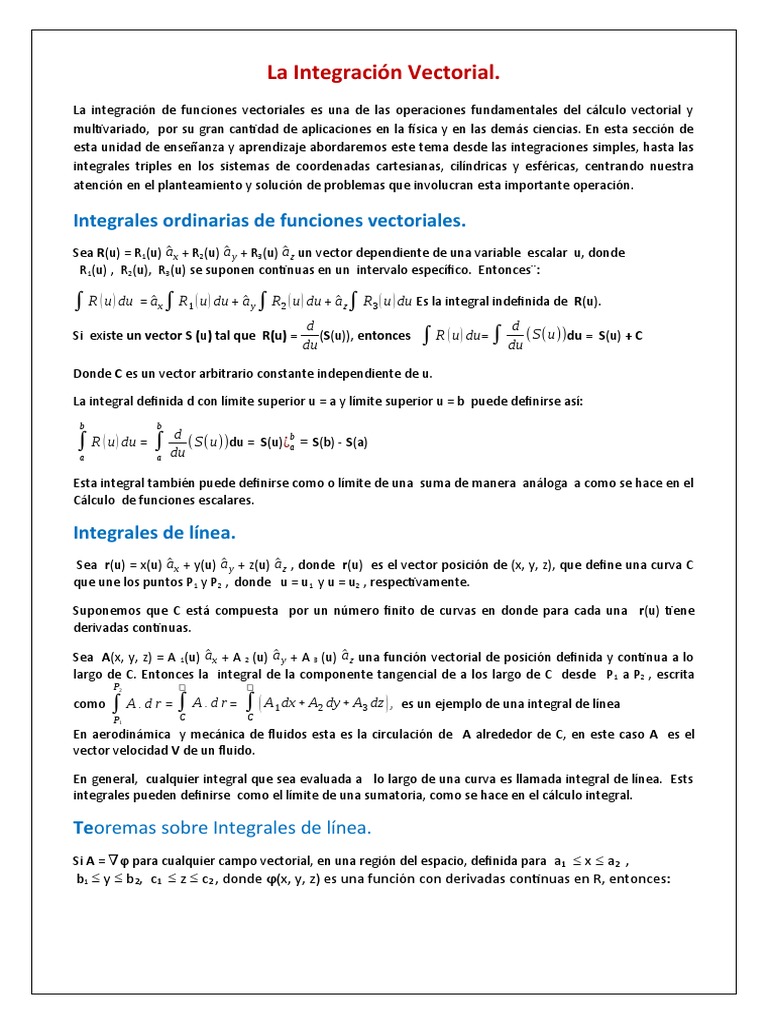 La Integración Vectorial | PDF | Integral | Vector Euclidiano