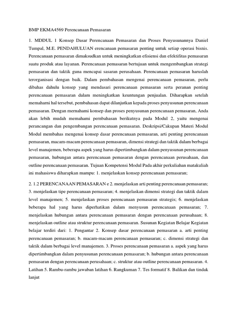 EKMA4569 Perencanaan Pemasaran | PDF