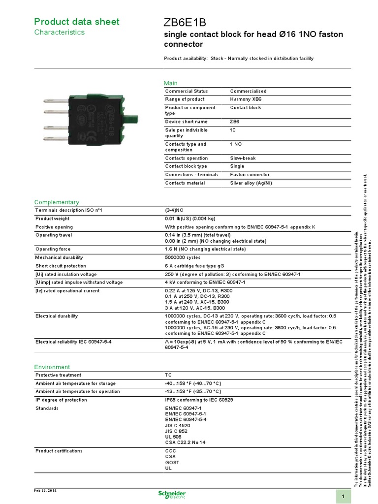 Harmony XB6 ZB6E1B | PDF