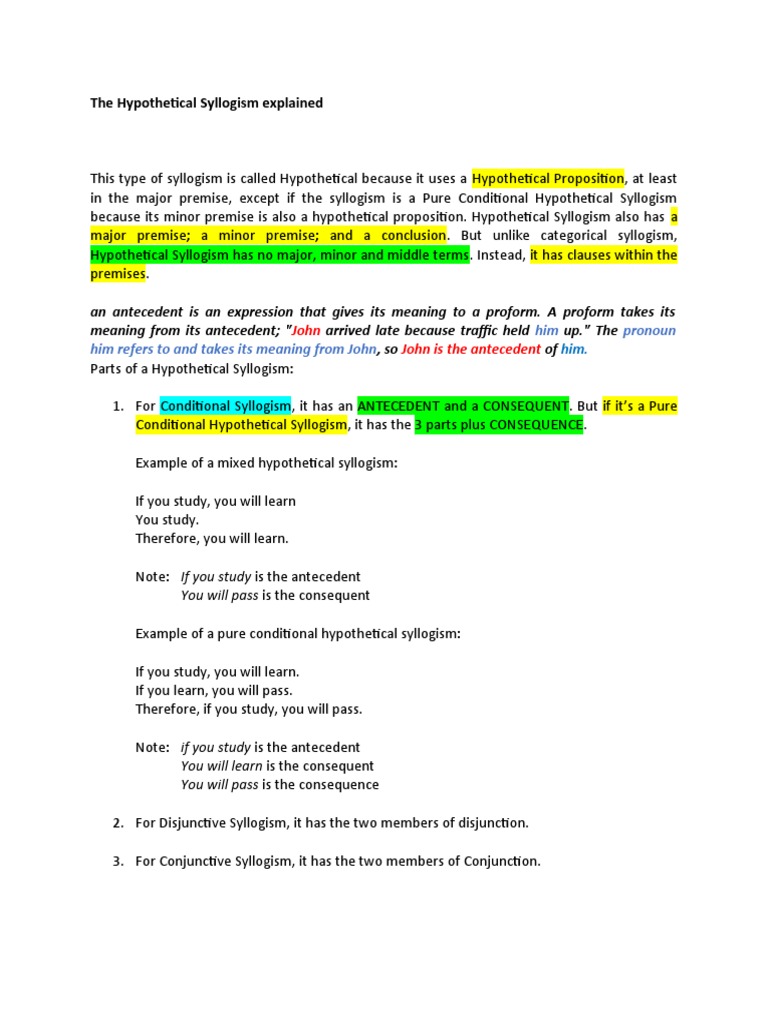 Hypothetical Syllogism Explained | PDF