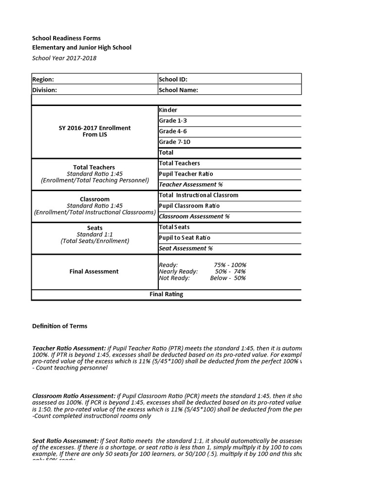 Borongan City School Readiness Form