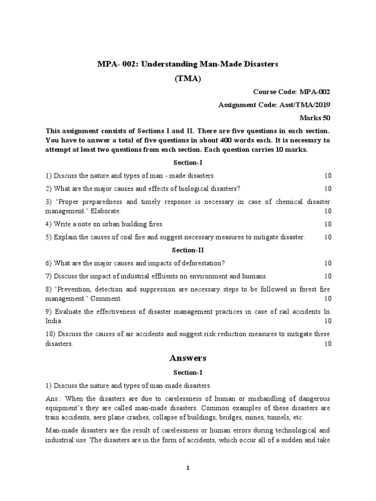 MPA-002: Understanding Man-Made Disasters (TMA) : Answers | PDF