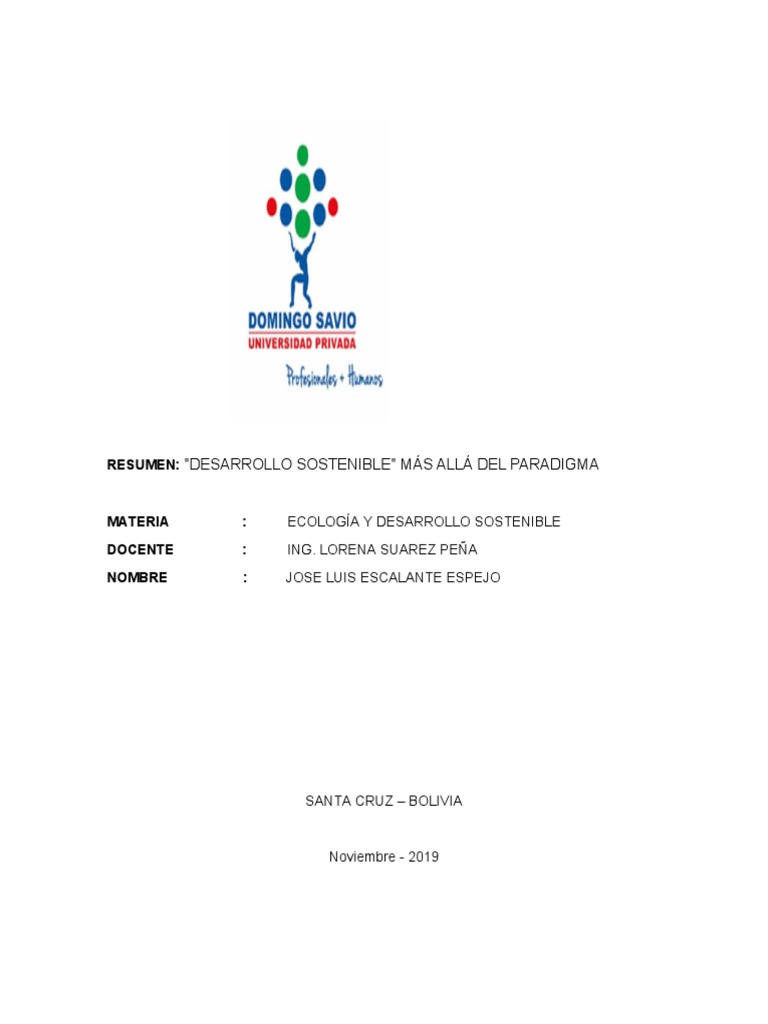 Resumen Video Desarrollo Sostenible Más Allá Del Paradigma Pdf