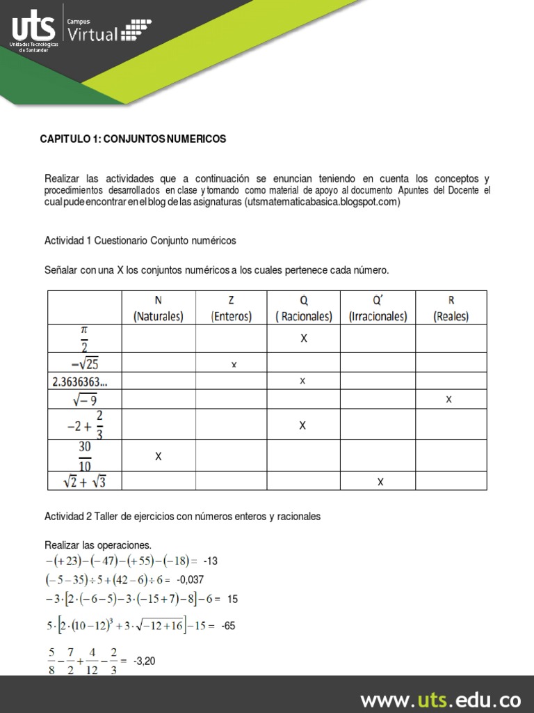 Capítulo 1: Conjuntos numéricos y operaciones básicas | PDF