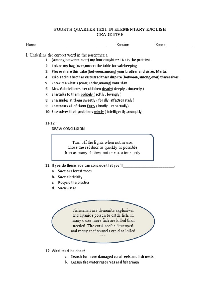 Fourth Quarter Test in Elementary English Grade Five | PDF