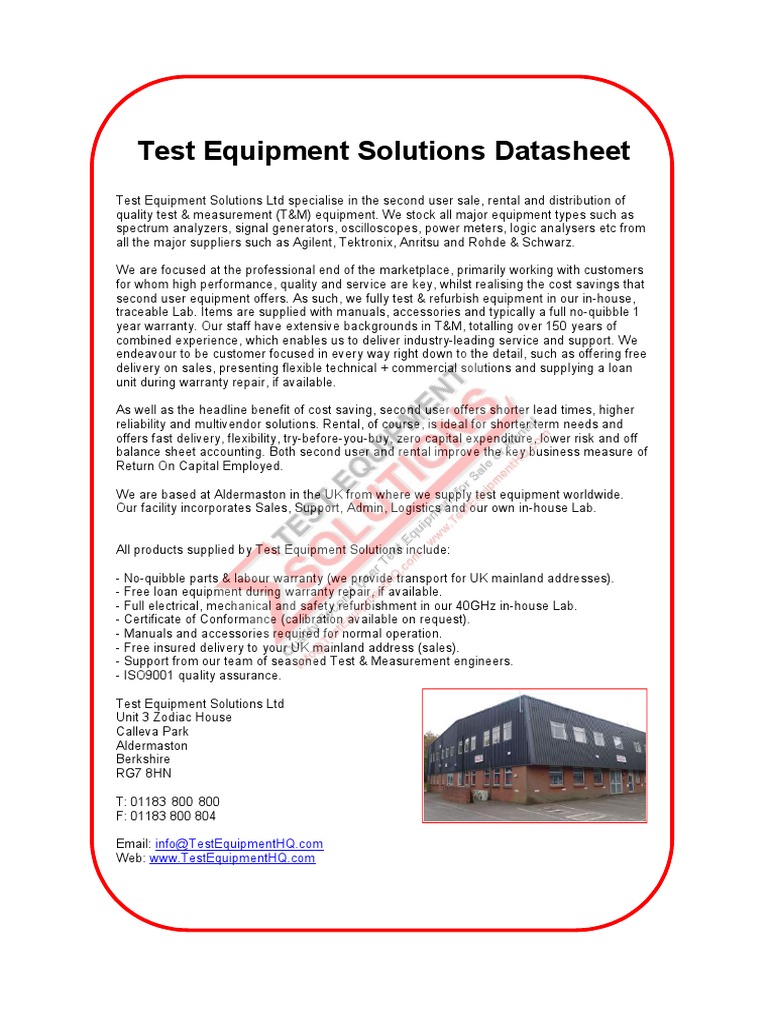 Test Equipment Solutions Datasheet | PDF