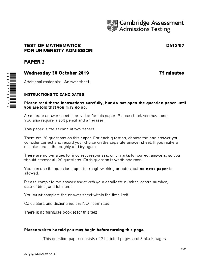 Tmua 2019 Paper 2 PDF | PDF