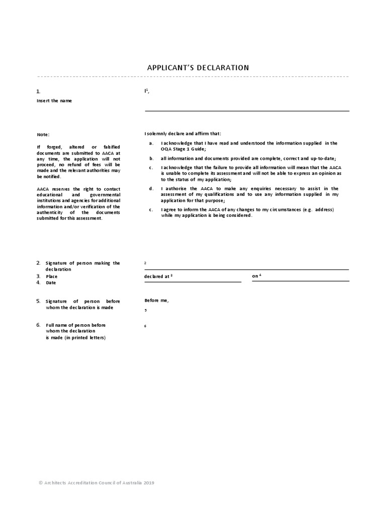 Applicants Declaration Form PDF | PDF | Law