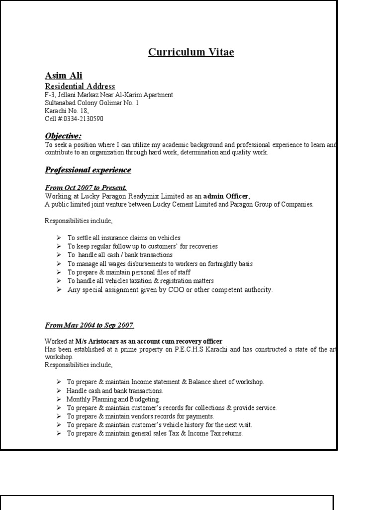 Asim Ali CV - RTF (Final) | PDF | Taxes | Payments