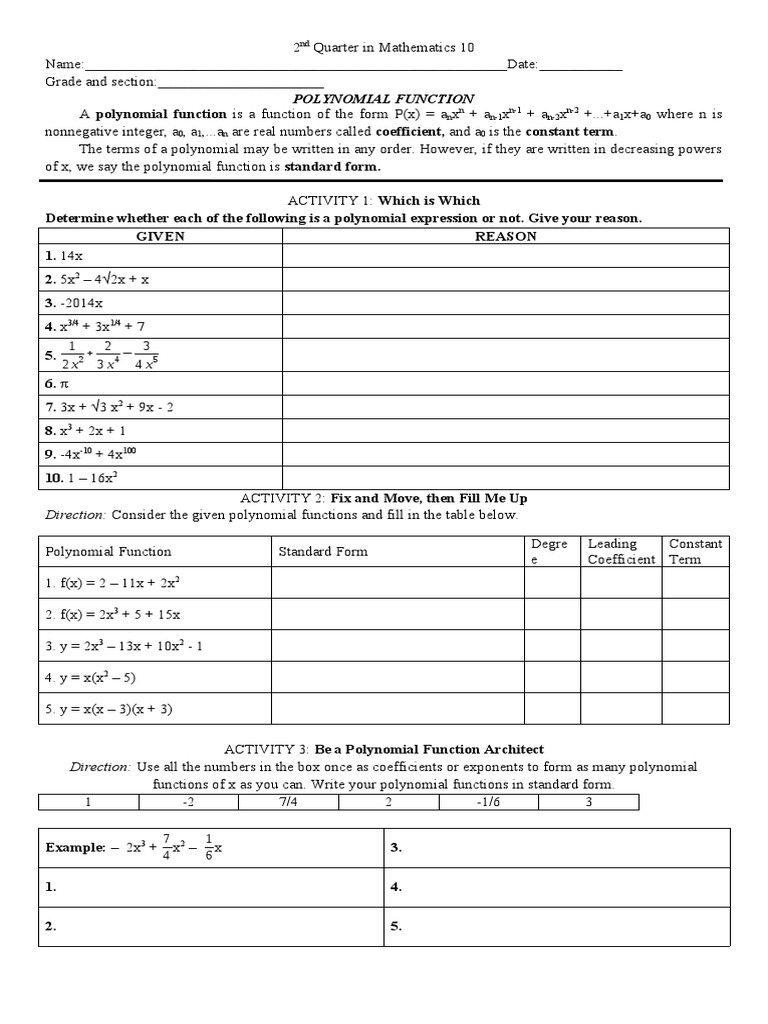 Gr10 - Polynomial Function | PDF