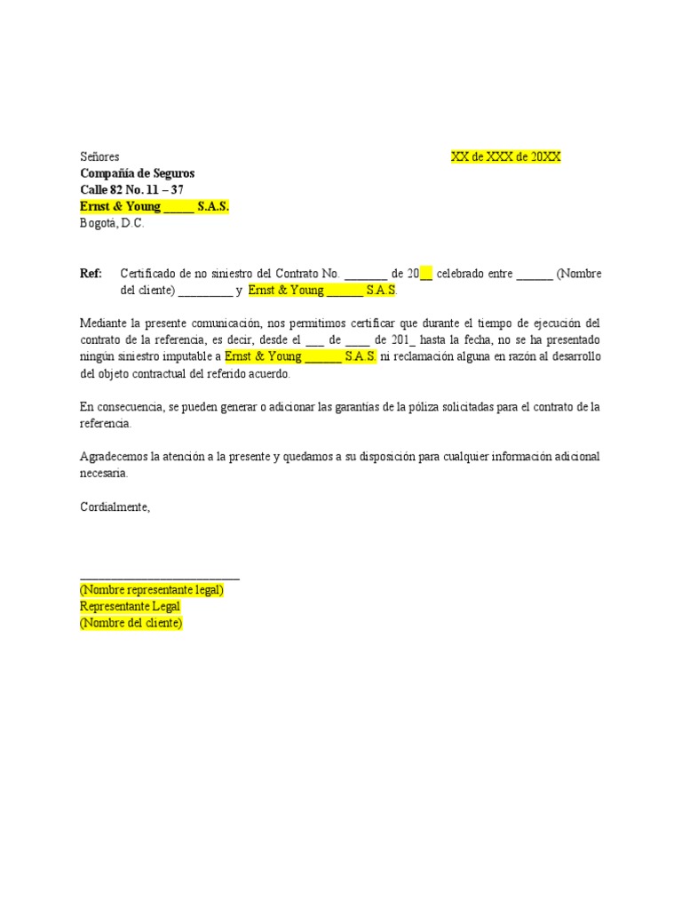 Modelo Carta de No Siniestro | PDF