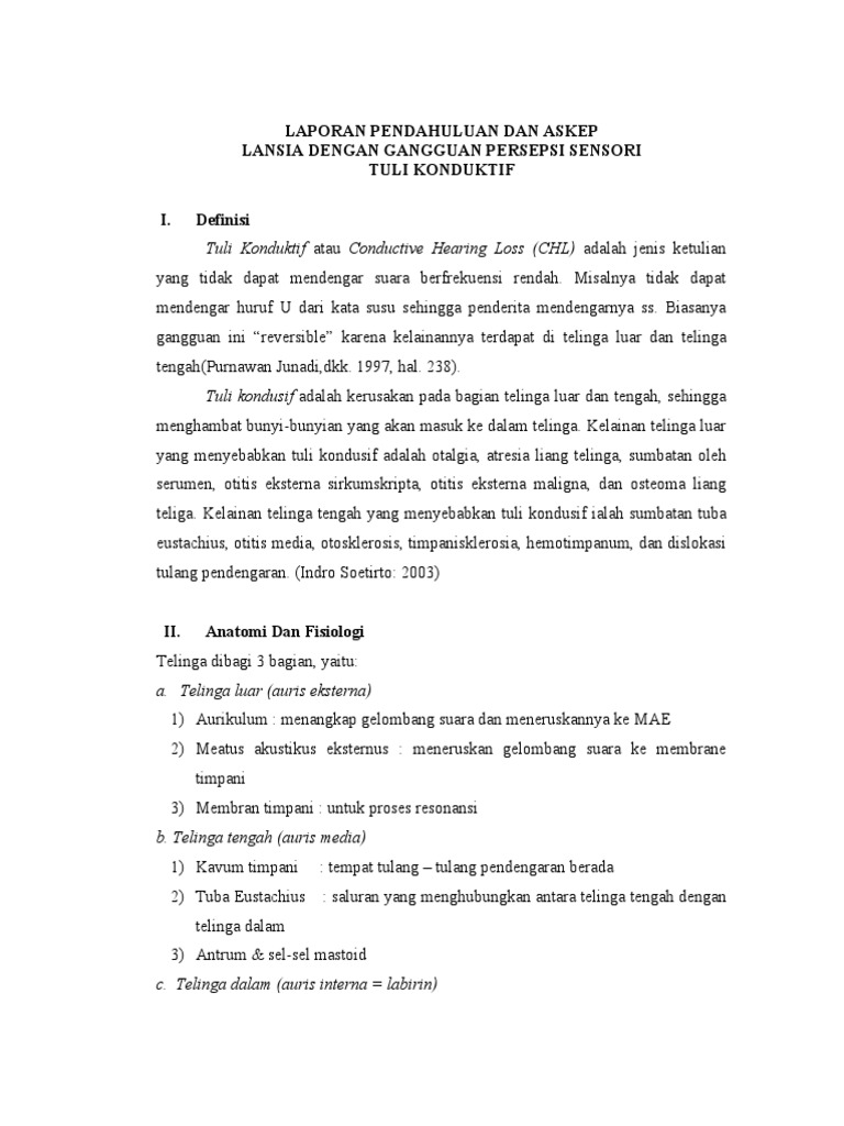 Asuhan Keperawatan Lansia Dengan Gangguan Persepsi Sensori - Tuli Konduktif | PDF