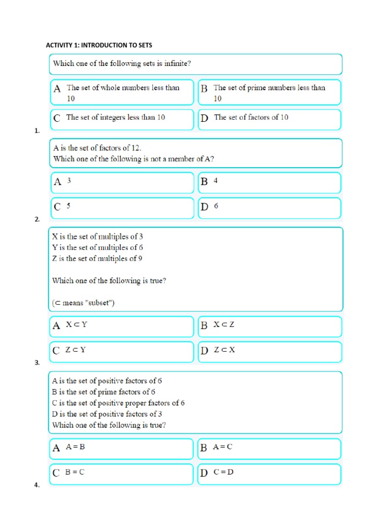 Activity 1: Introduction To Sets | PDF