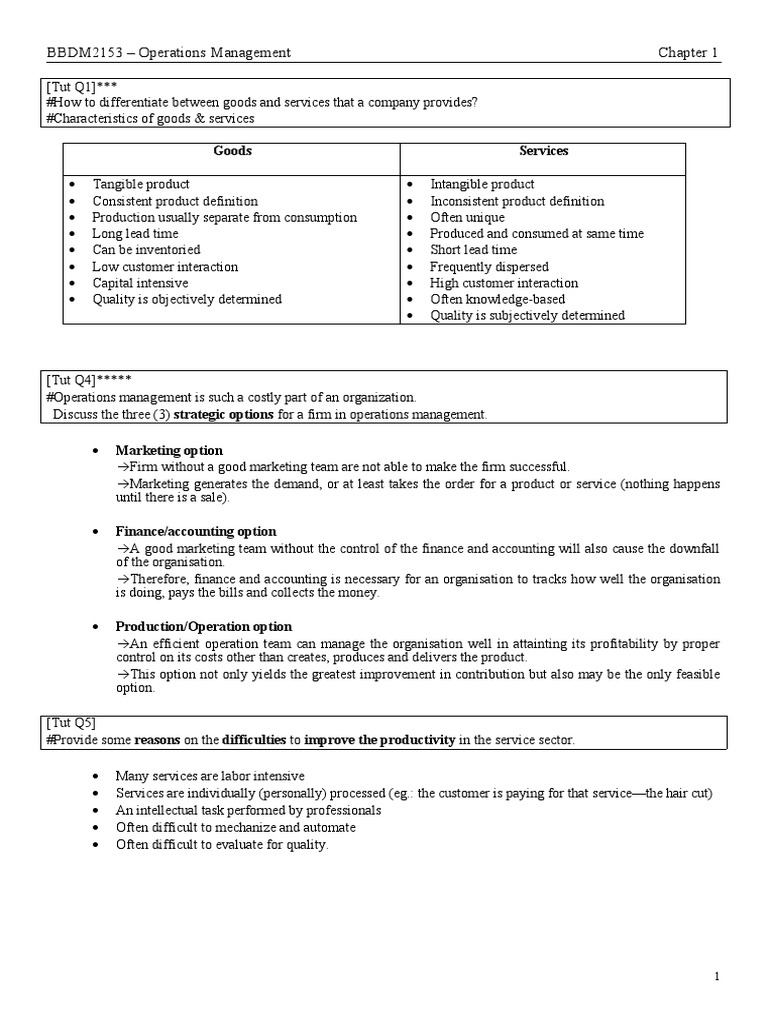 BBDM2153 Tutorial 1 - Ch01-A | PDF | Operations Management | Goods