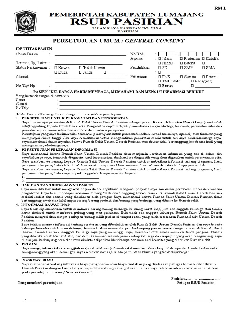 RM 1 - Persetujuan Umum General Consent | PDF