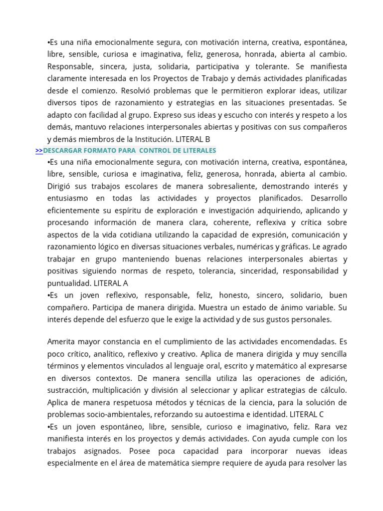 Modelo de Literales A B C D E | PDF