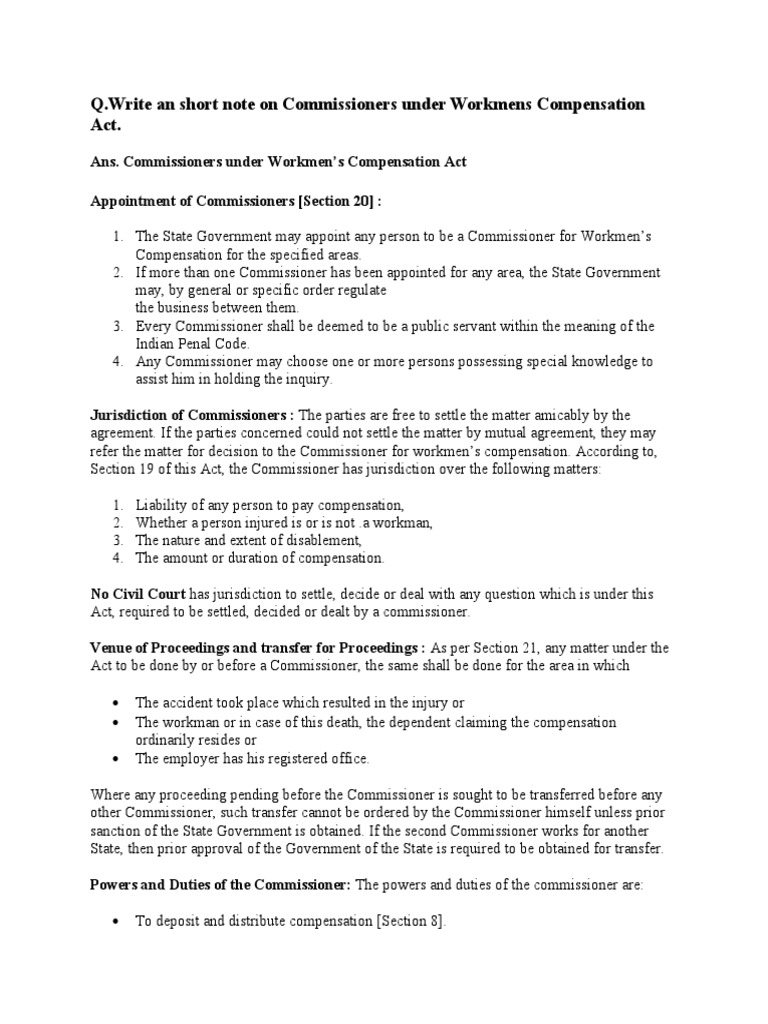 Commissioners Under the Workmen's Compensation Act: Appointment ...