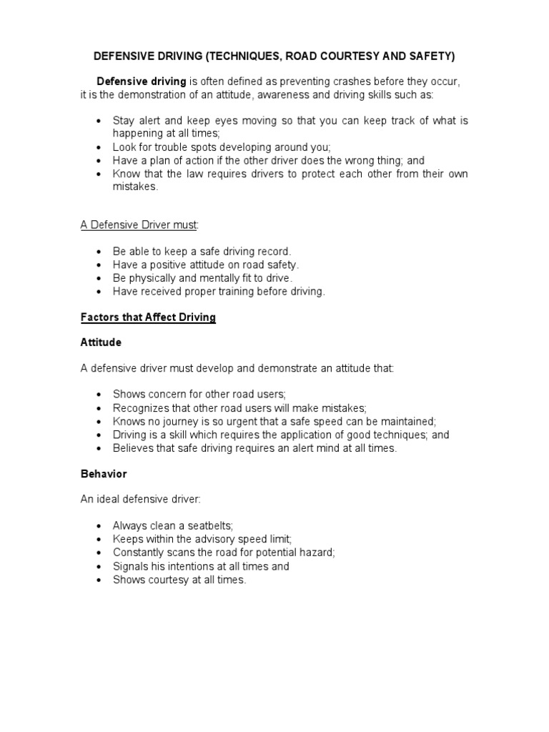 Defensive Driving Techniques and Safety | PDF
