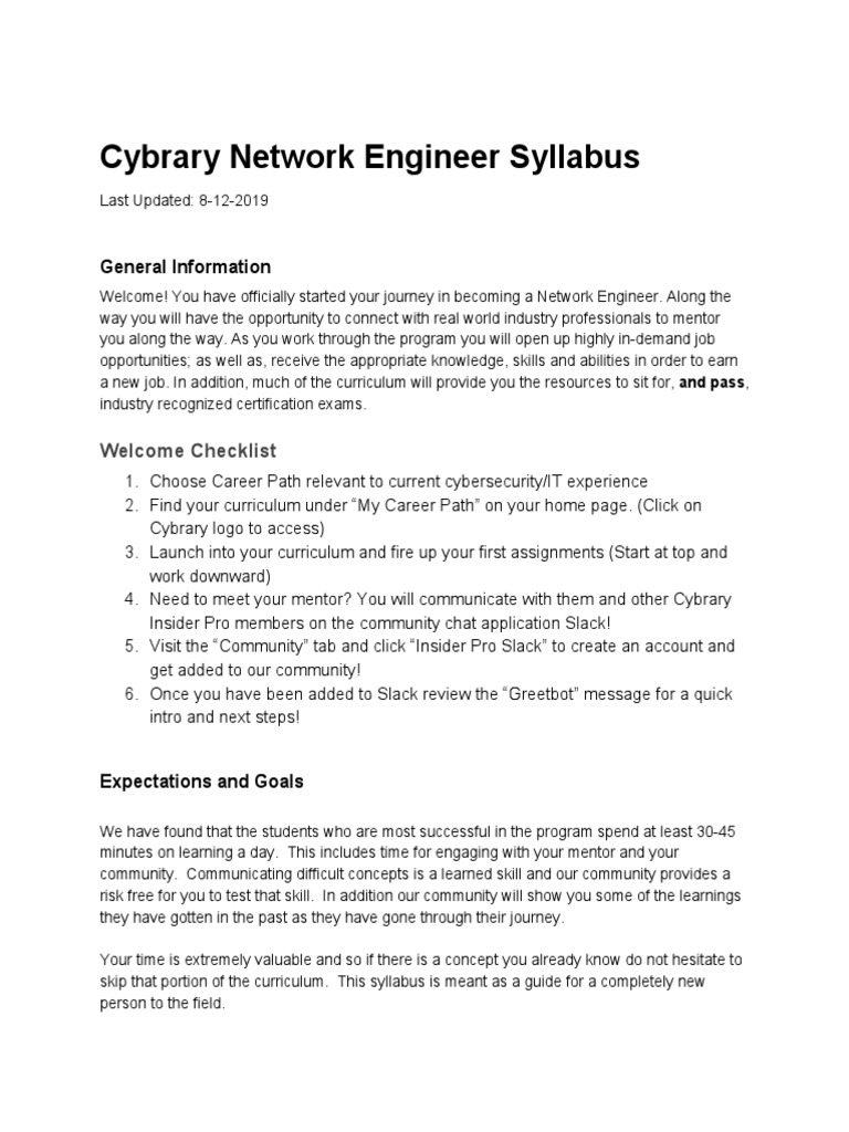 Cybrary Network Engineer Syllabus: General Information | PDF | Business ...