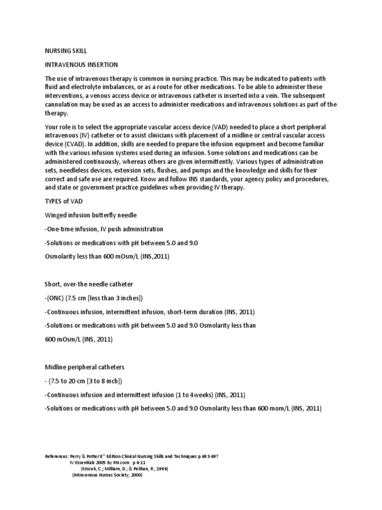 Nursing Skill Iv Insertion | PDF