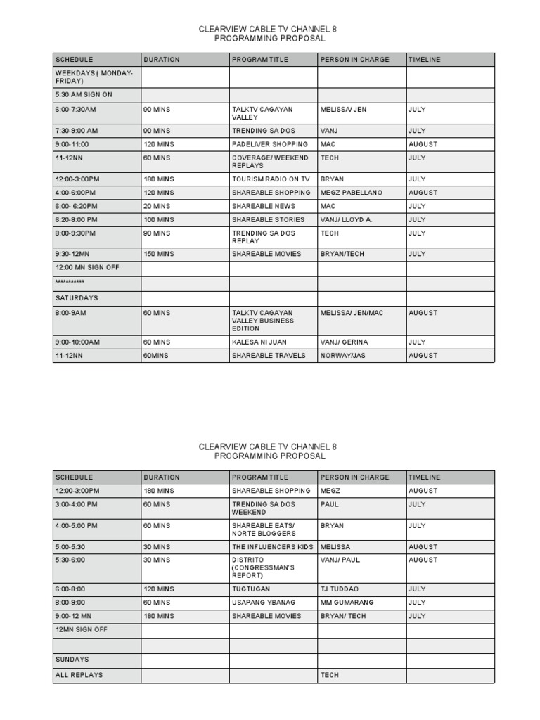 Clearview Channel 8 Programming Schedule | PDF | Television | Broadcasting