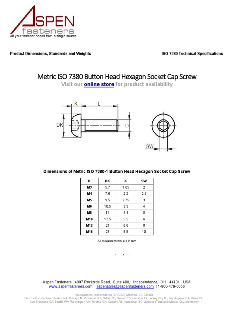 ISO 7380 Button Head Screw Specs | PDF