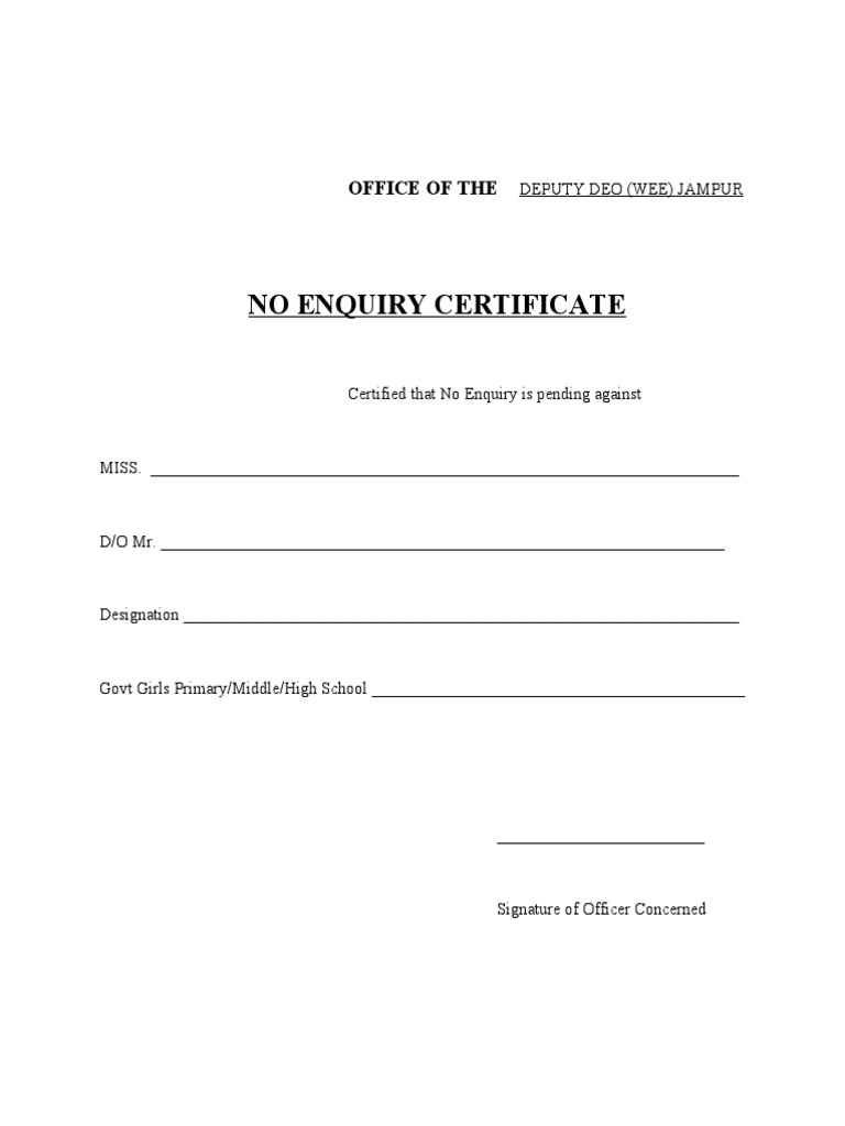 No Enquiry Certificate | PDF