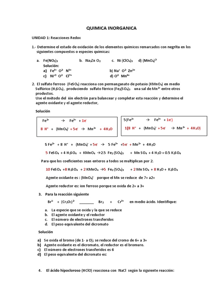 Semana 1 - Ejercicios Resueltos de Redox PDF | PDF