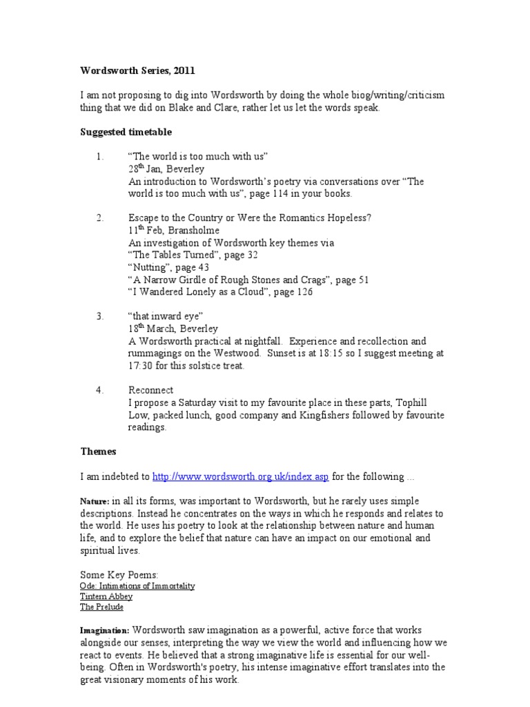 Wordsworth Notes | PDF | William Wordsworth | Poetry