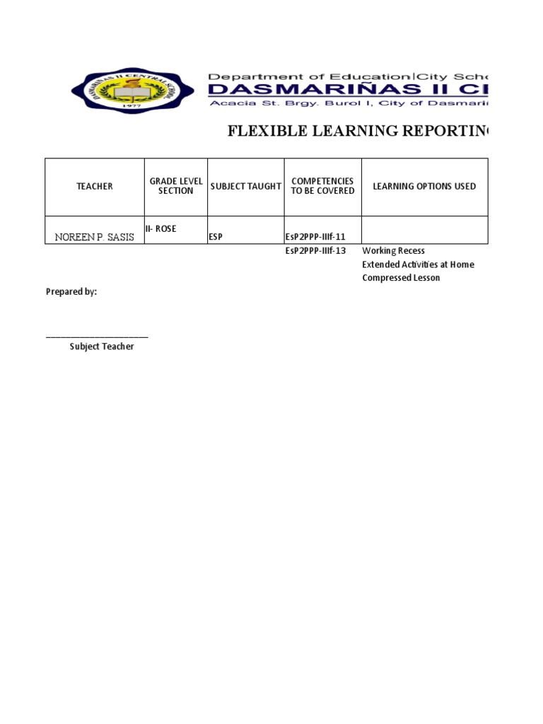 Flexible Learning Reporting Template | PDF