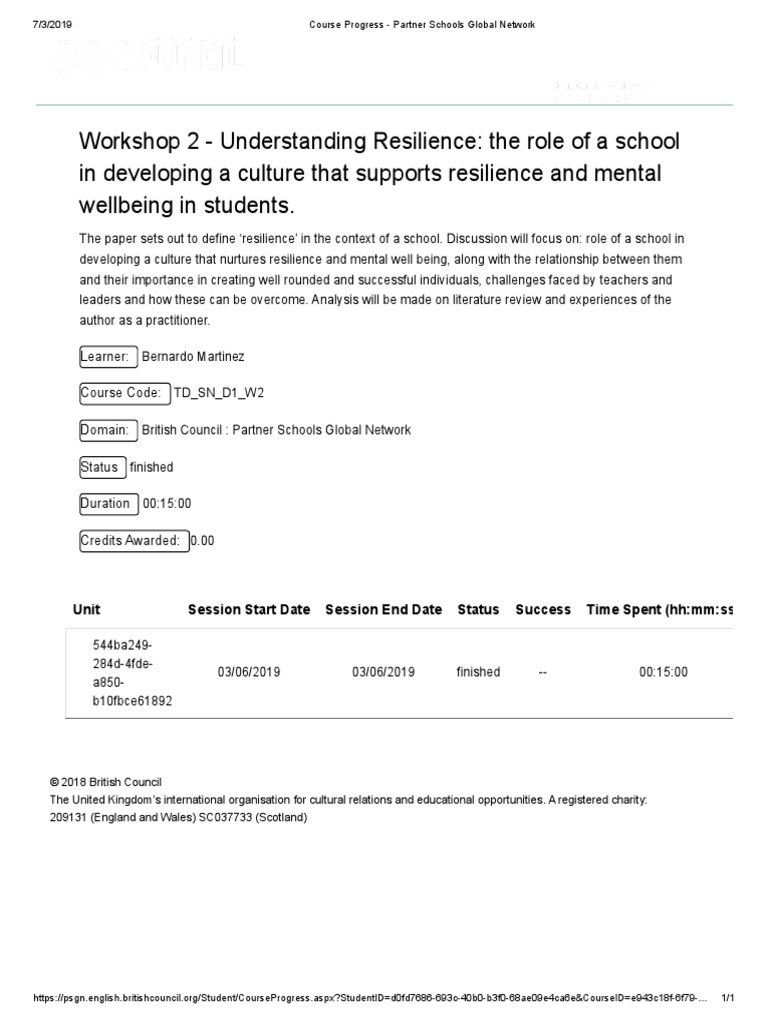 Workshop 2 - Understanding Resilience: The Role of A School in ...