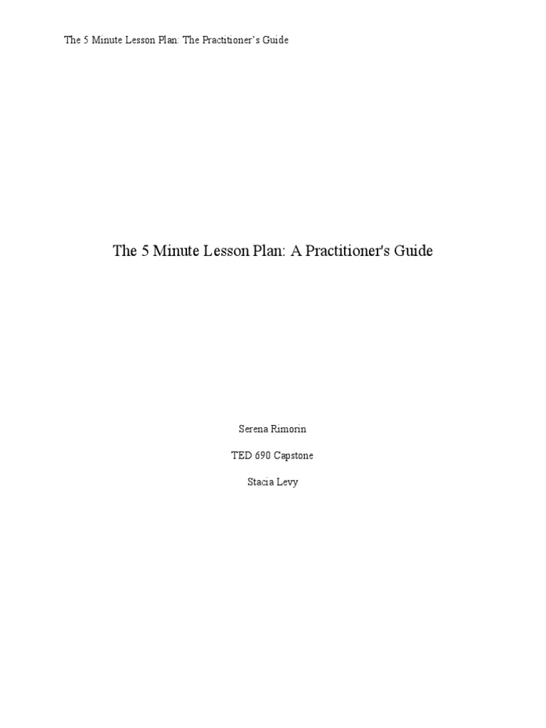 The 5 Minute Lesson Plan A Practitioners Guide | PDF