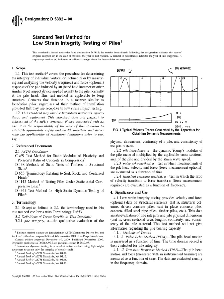 Low Strain Integrity Testing of Piles: Standard Test Method For | PDF