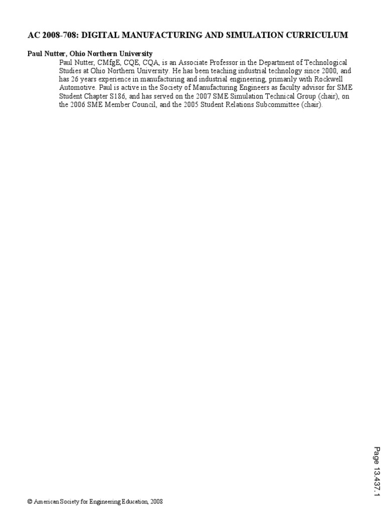 Digital Manufacturing and Simulation Curriculum | PDF