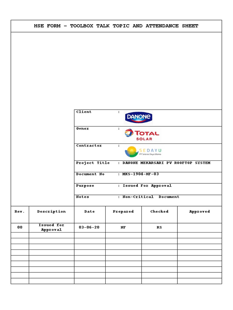 Toolbox Talk Attendance Sheet | PDF