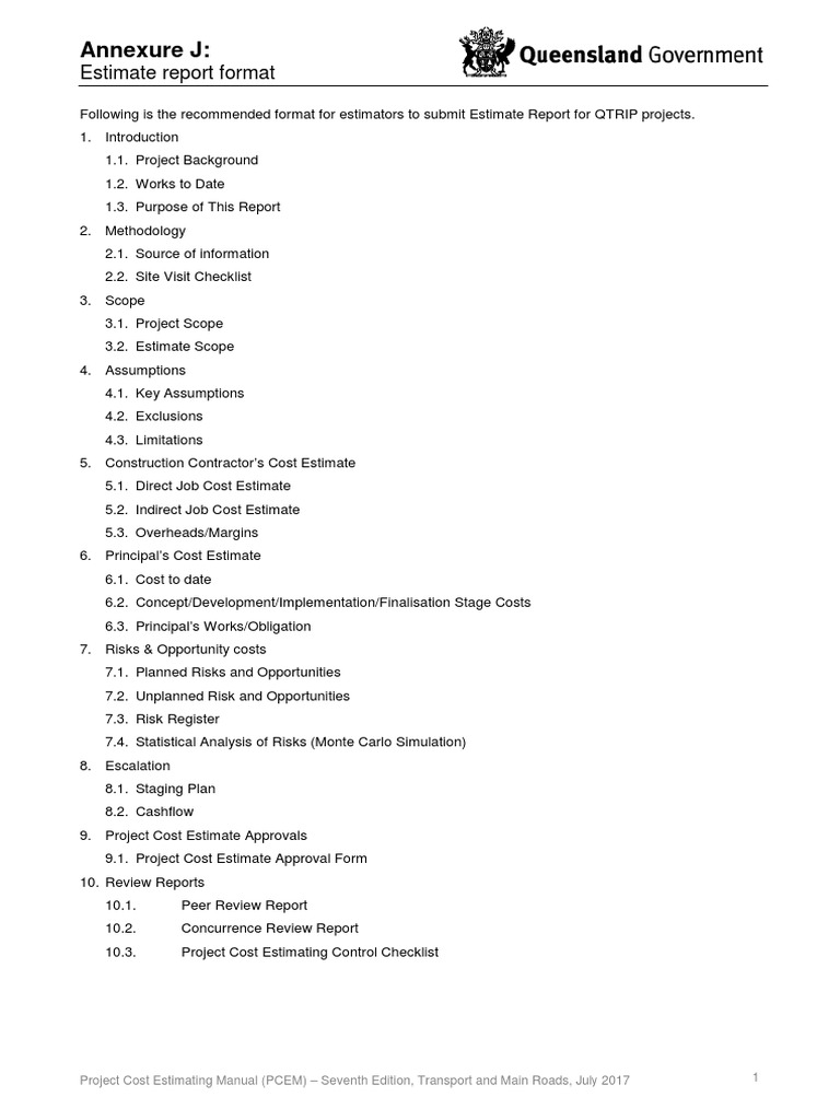 Annexure J:: Estimate Report Format | PDF