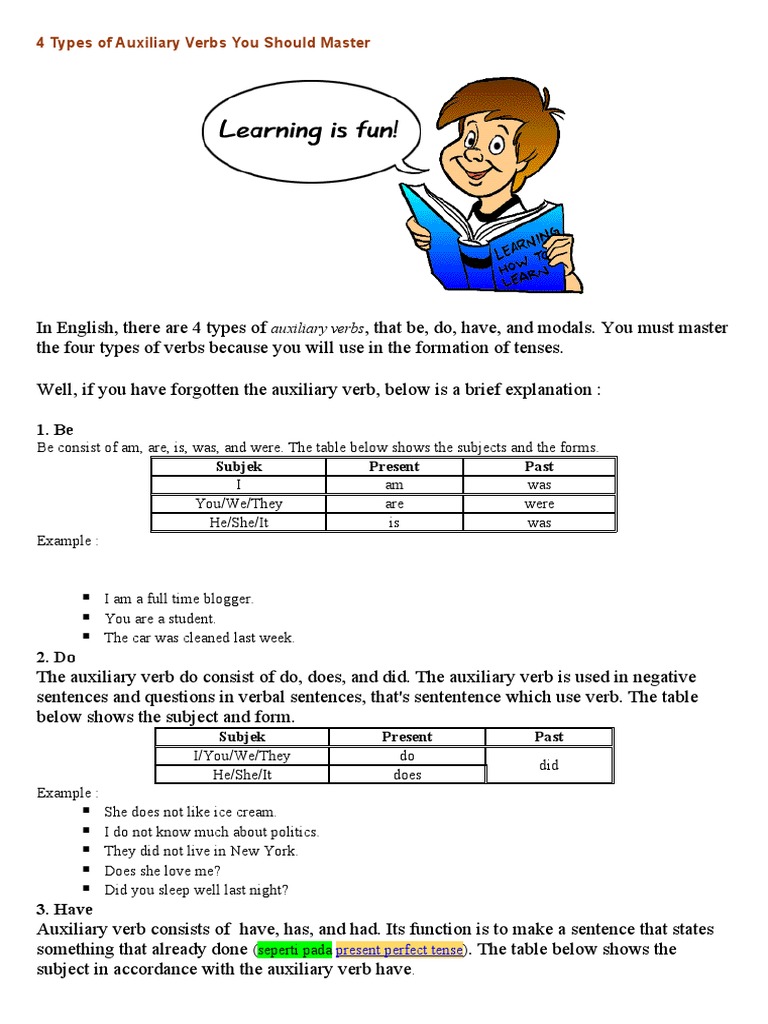 4 Types Of Auxilary Verb Pdf Verb Linguistic Morphology