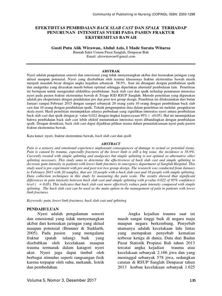 EFEKTIFITAS PEMBIDAIAN BACK SLAB CAST DAN SPALK | PDF