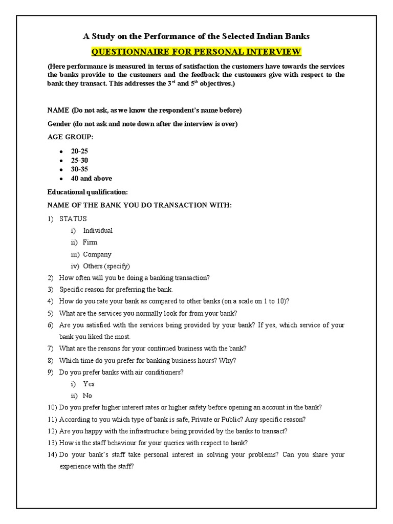 Questionnaire - Revised | Download Free PDF | Financial Transaction ...