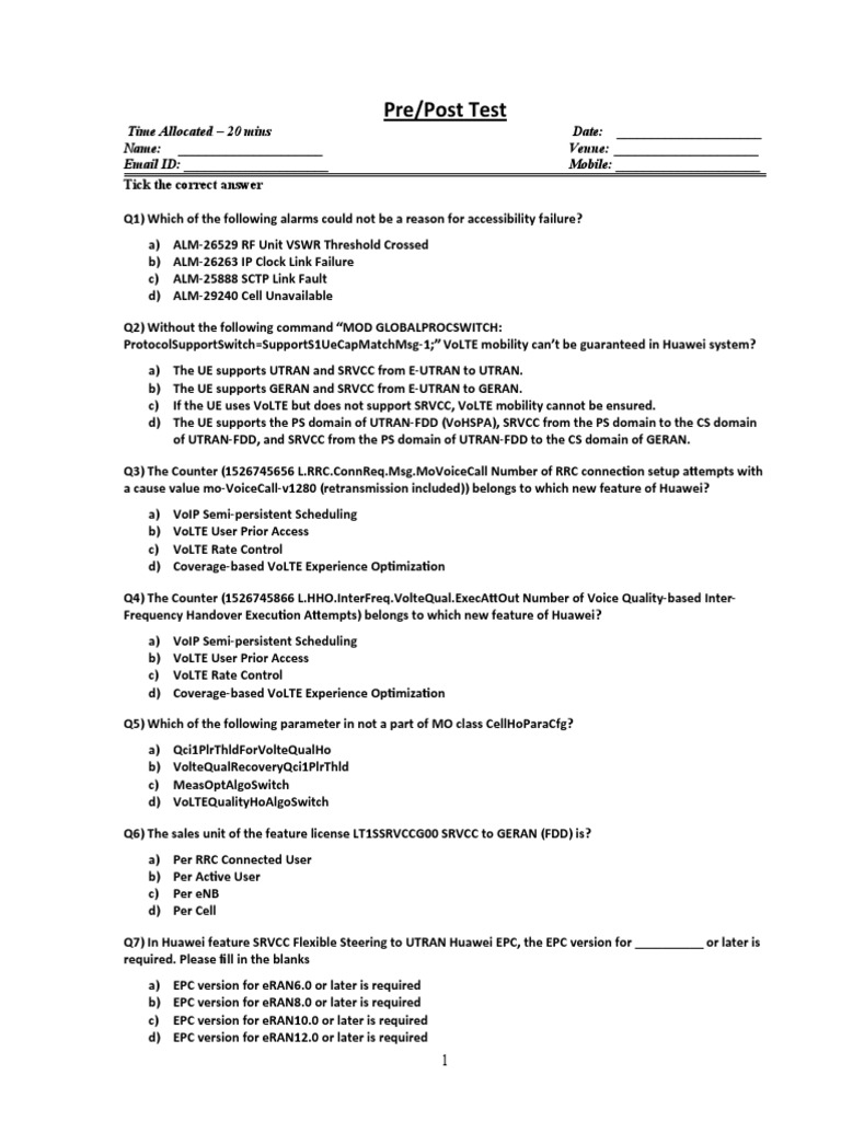 Huawei - VoLTE OSS KPI Optimization - Pre Post Test | PDF | Technology ...